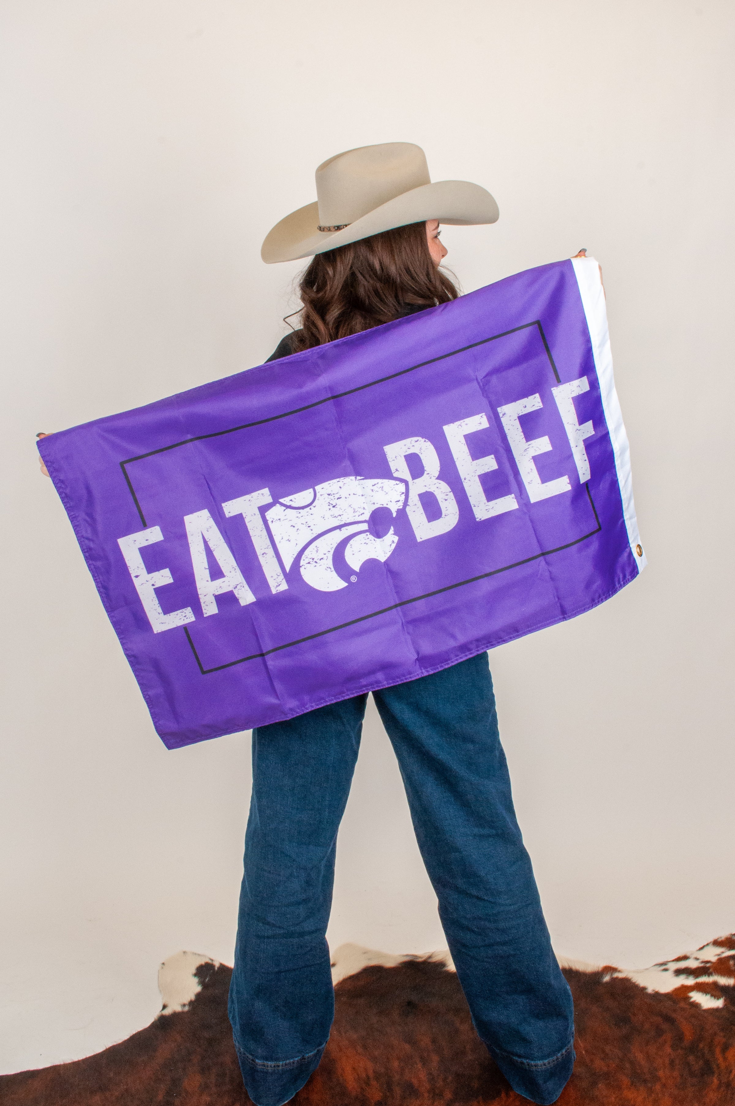 Purple Kansas State Eat Beef Flag w/ Outline