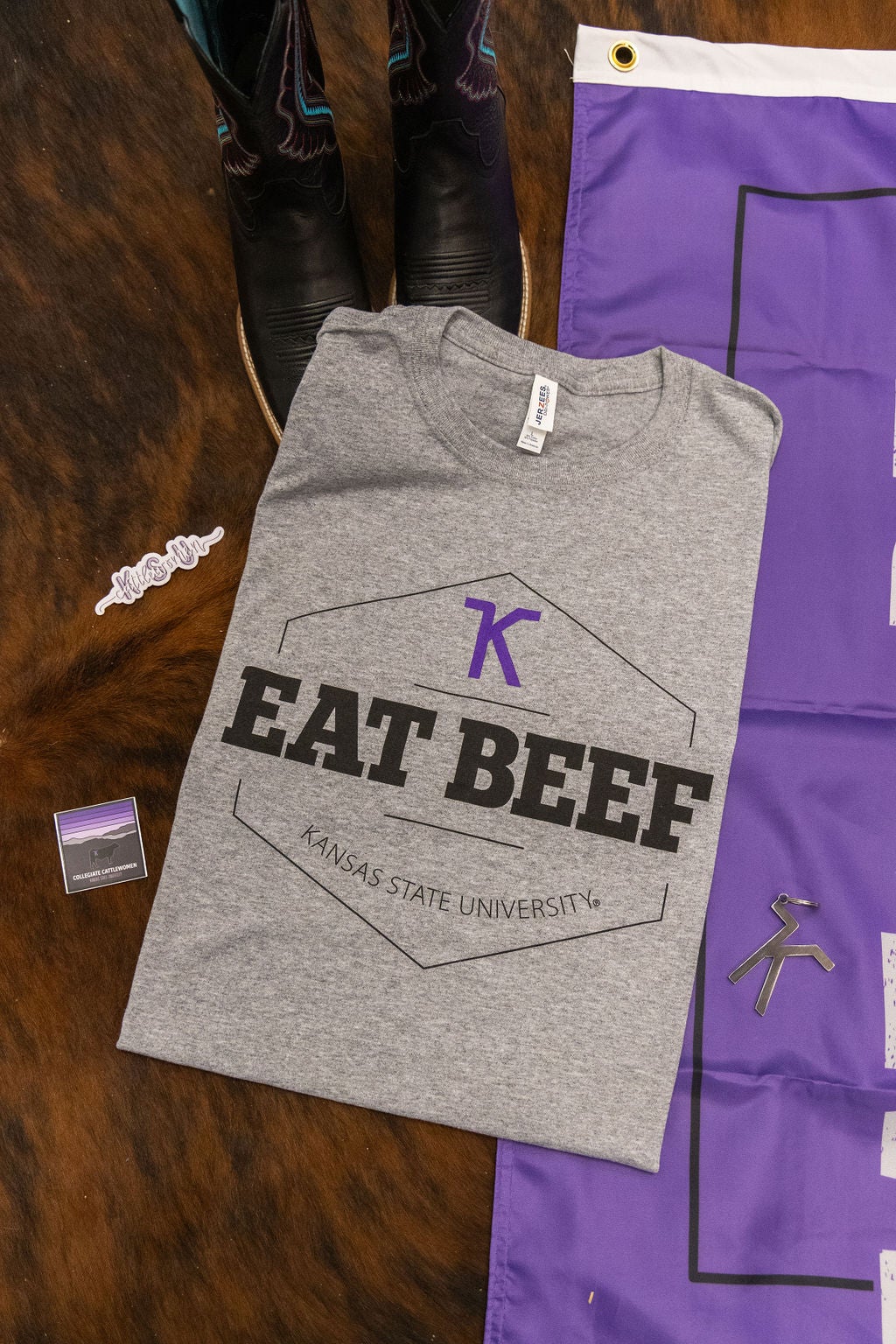Adult Hexagon Eat Beef w/Flying K and KSU | Collegiate Cattlewomen