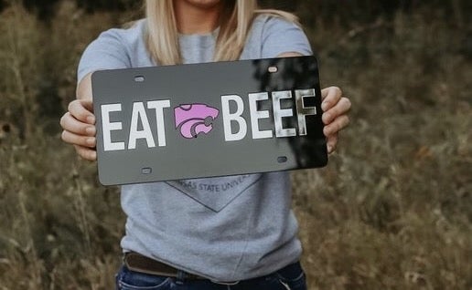 Black with Silver Lettering Metallic Eat Beef License Plate ...