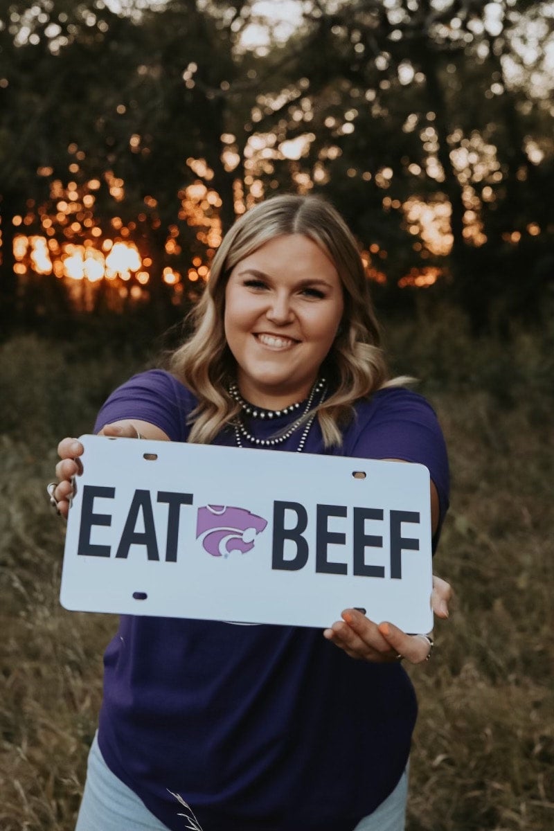 Silver with Black Lettering Metallic Eat Beef License Plate ...